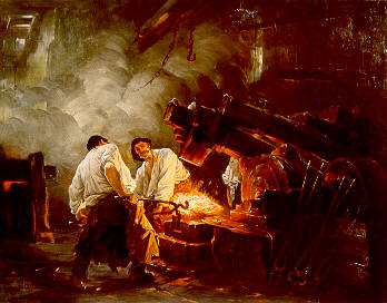 Friedrich von Keller , Die Hammerschmiede in Abtsgmünd , 1887, Öl auf ...